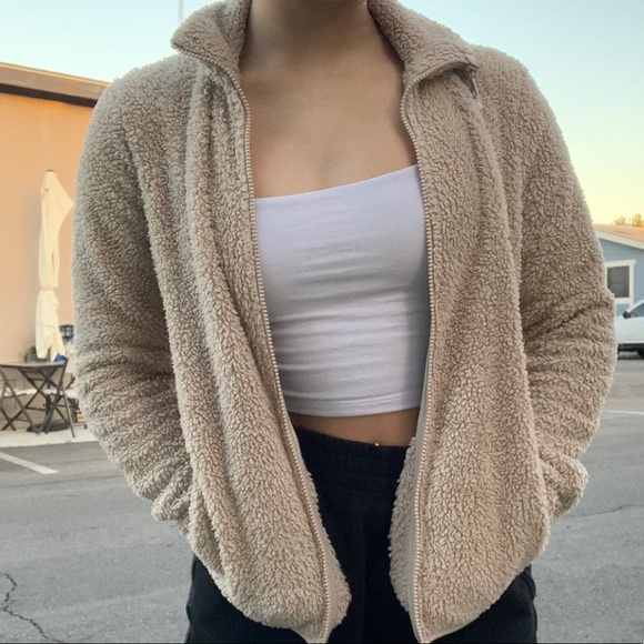 Uniqlo | Jackets & Coats | Uniqlo Cream Teddy Jacket | Poshmark